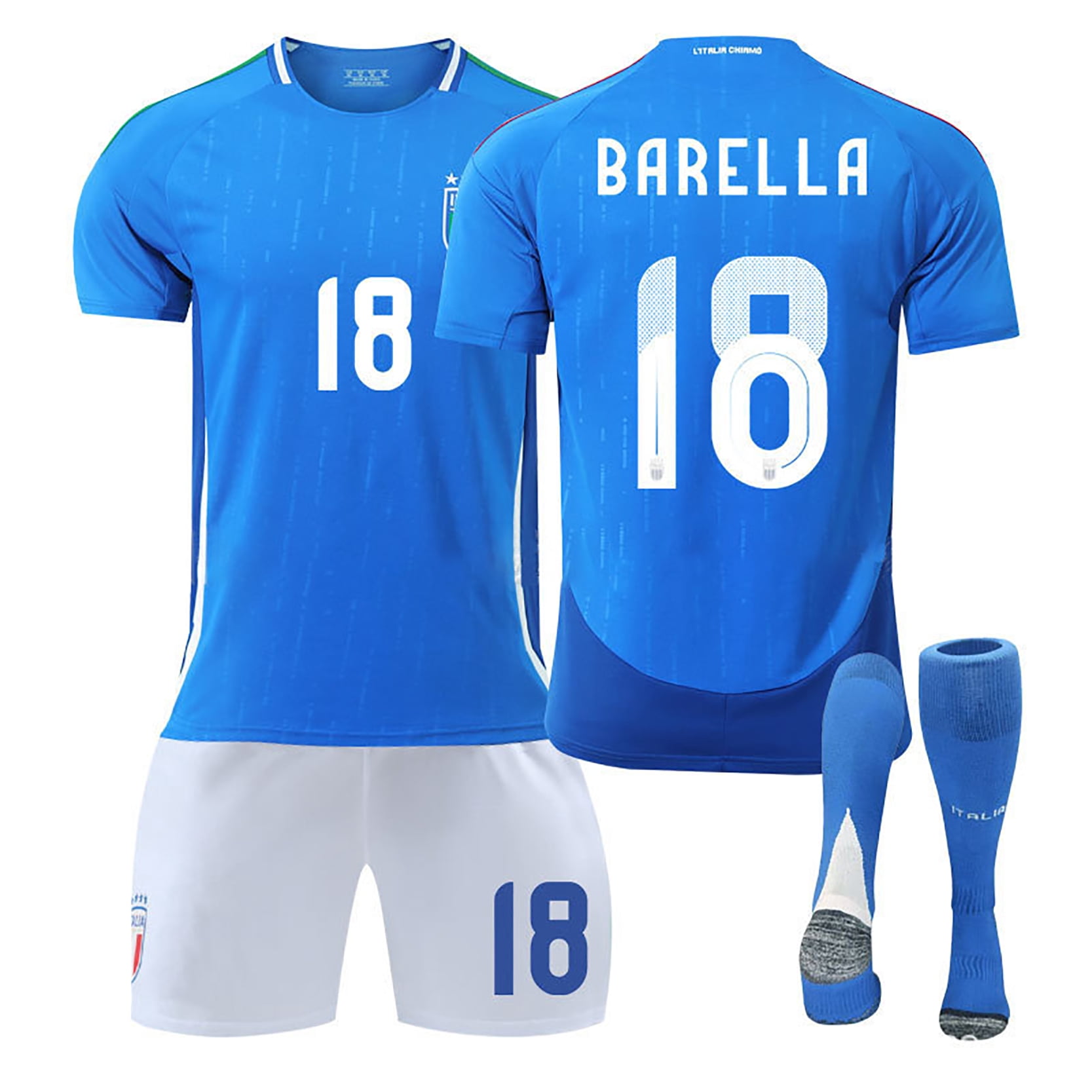 Youths 2024 Italy Home #18 BARELLA Jersey Soccer Kids Soccer Set Blue 9 ...