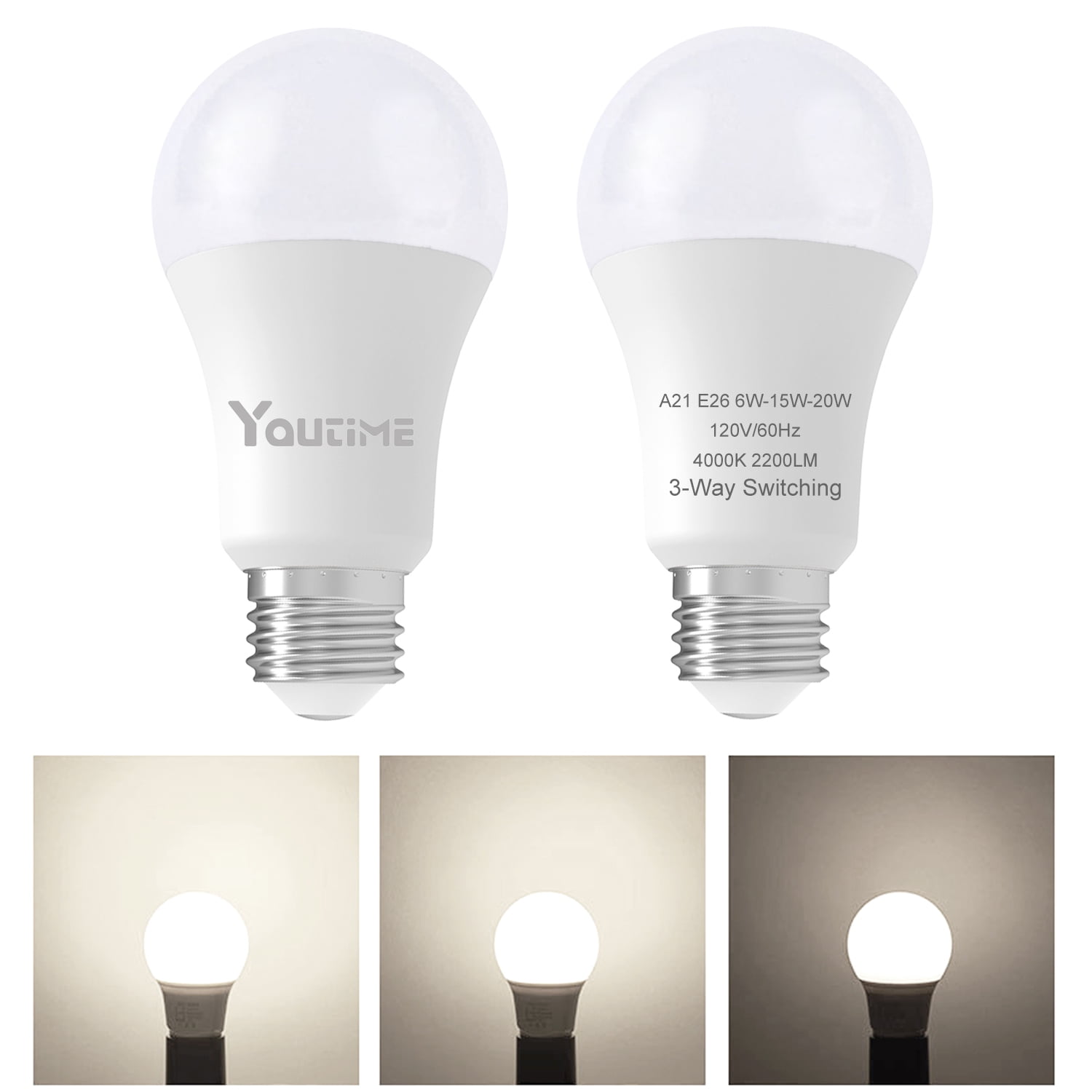 Youtime 3 Way Light Bulbs, 3 Way led Light Bulbs 50 100 150 Watt ...