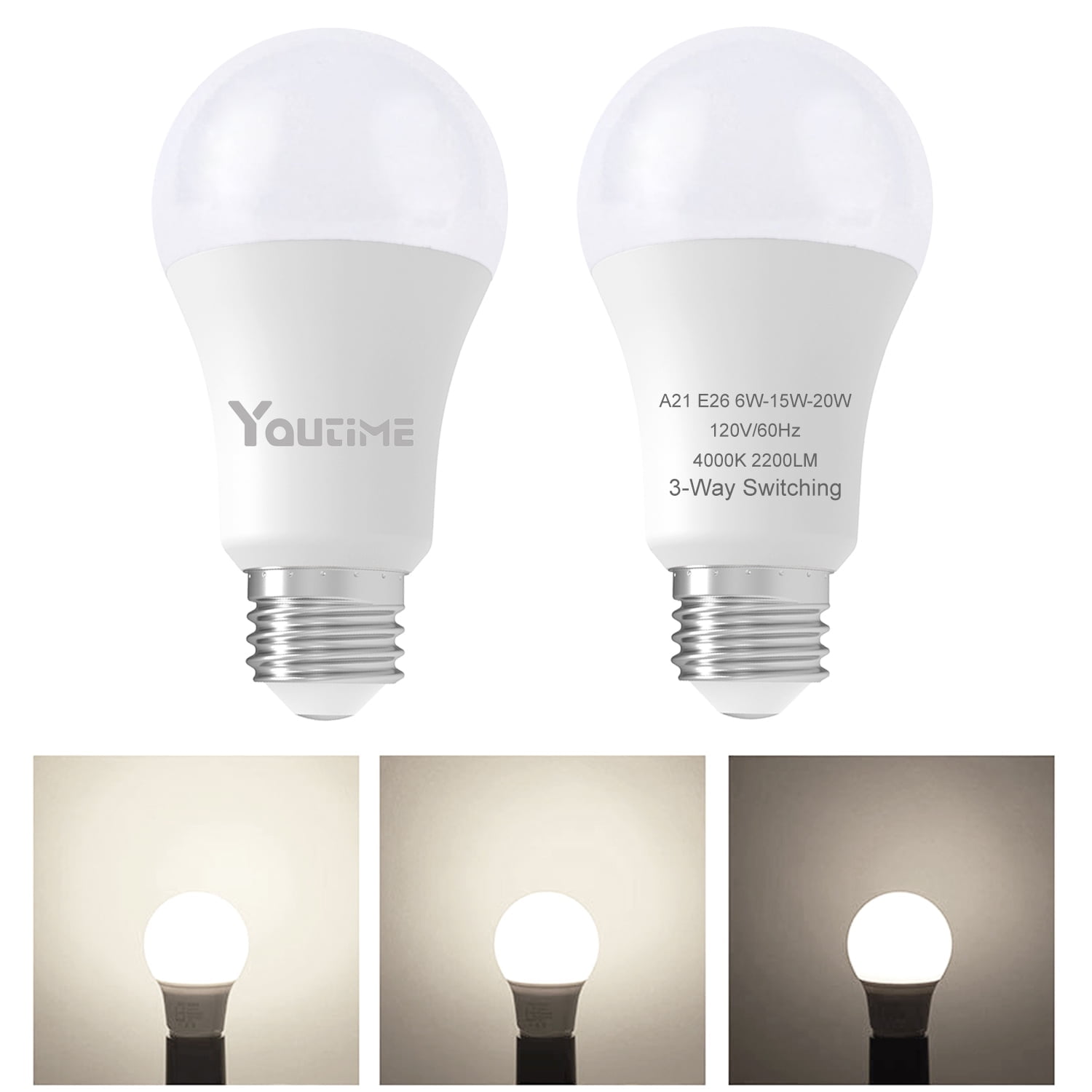 Youtime 3 Way Light Bulbs, 3 Way led Light Bulbs 50 100 150 Watt ...