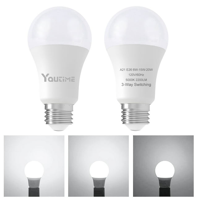 Youtime 3 Way led Light Bulbs 50 100 150 Watt Equivalent 5000K Daylight ...