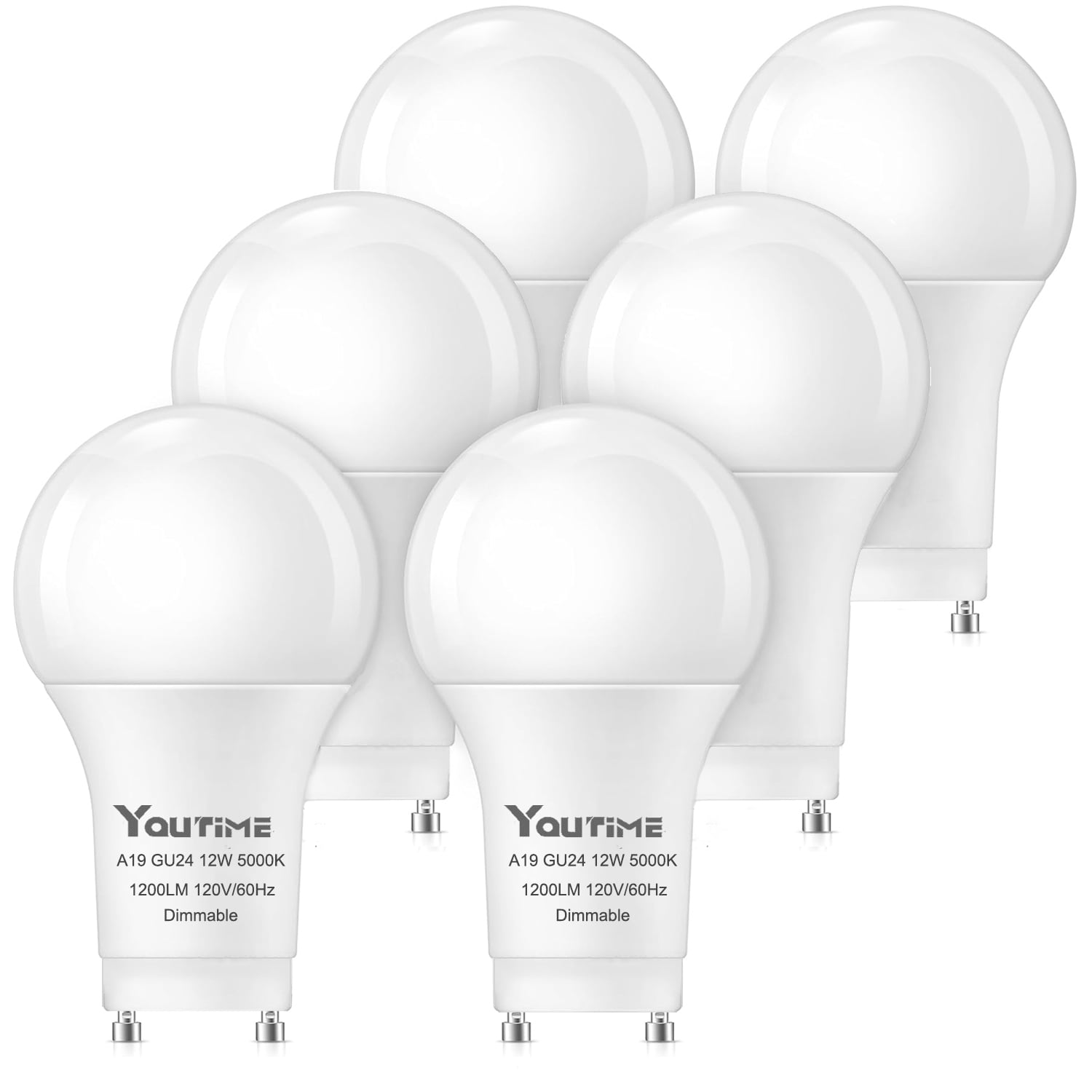 Youtime Dimmable GU24 LED Light Bulb, 60W Equivalent 2 Prong Light ...
