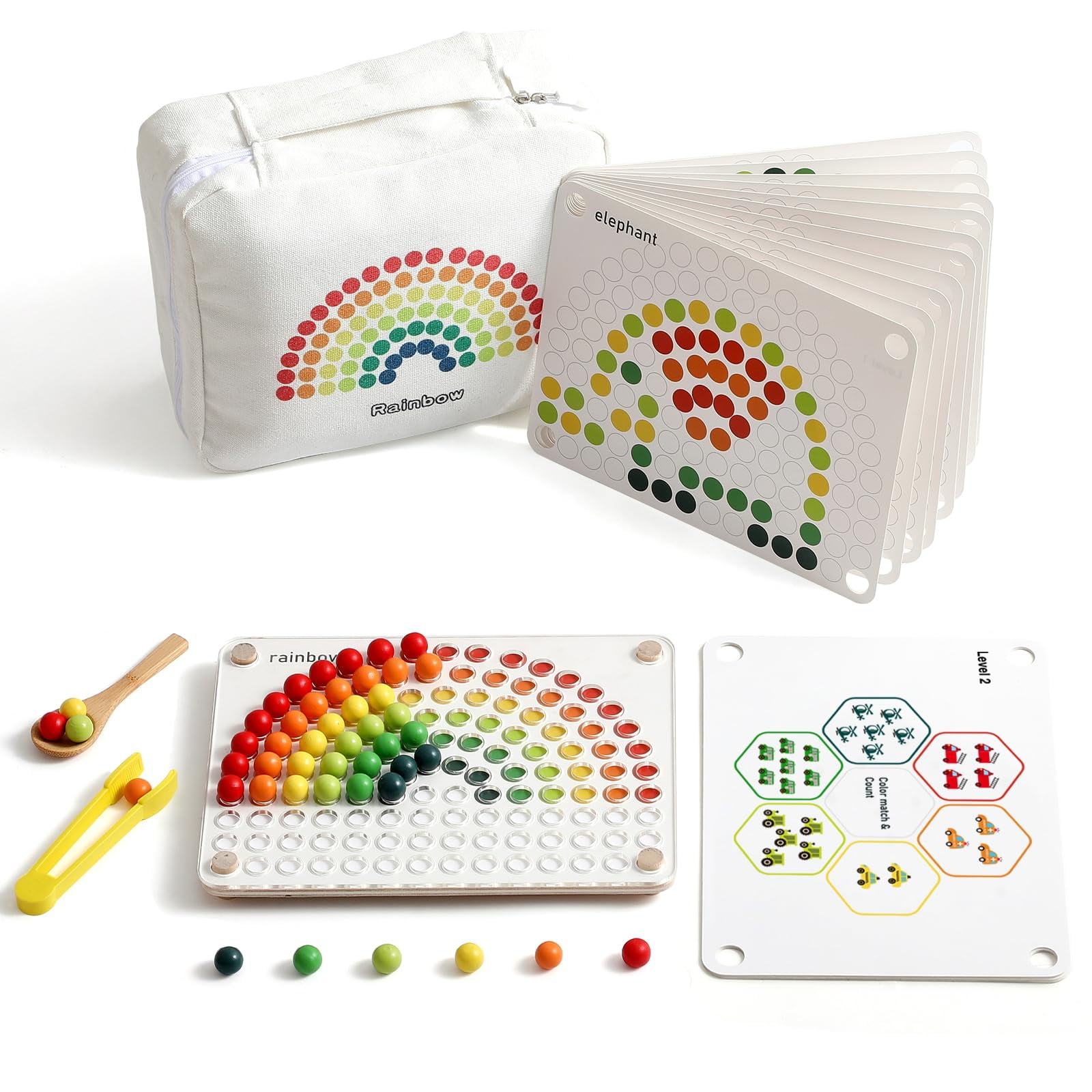 Youuys Wooden Peg Board MSF2 Beads Game for Toddlers Rainbow Stacking ...