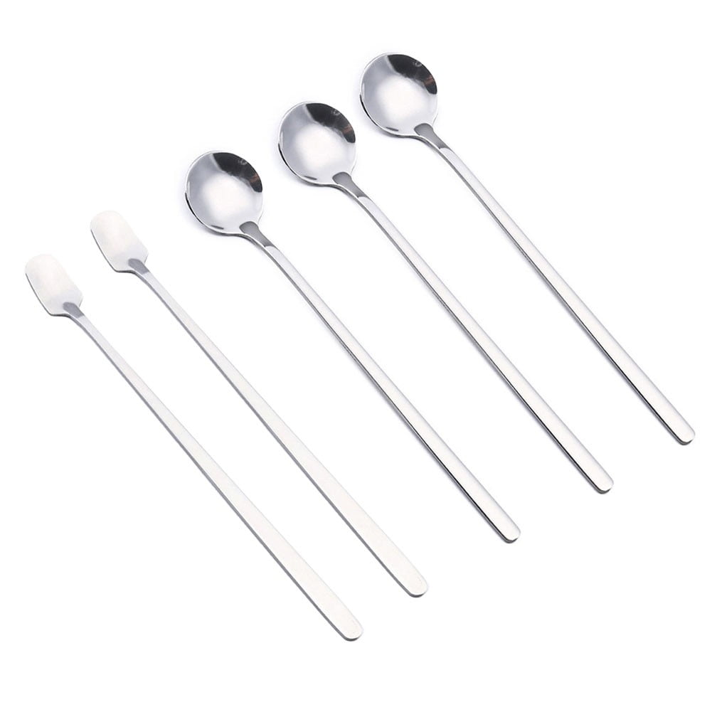 Youworth Silver 5 Long Handle Teaspoons Tea Spoon Stainless Steel Ice ...