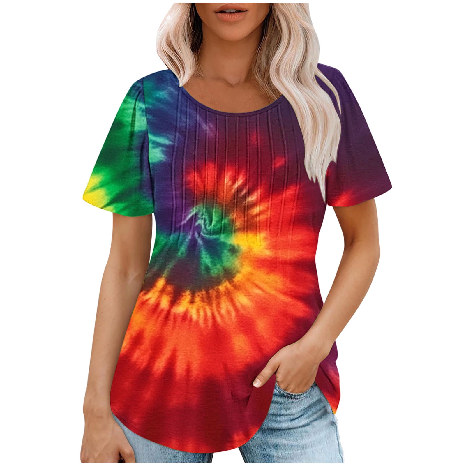 Youyipin Women's Clothing Summer Tops Women Hippie Shirt Tie Dye Peace ...