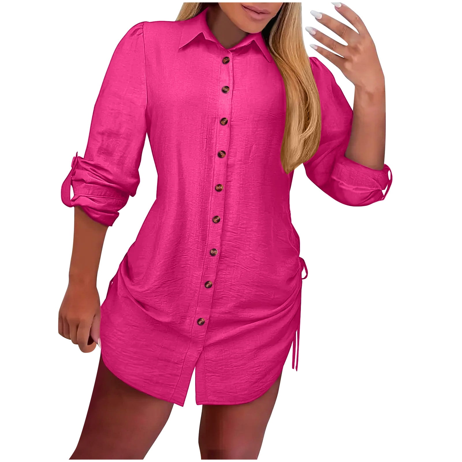 Youyipin Womens Dresses Shirt Dress Sexy Long Sleeve Button Down ...