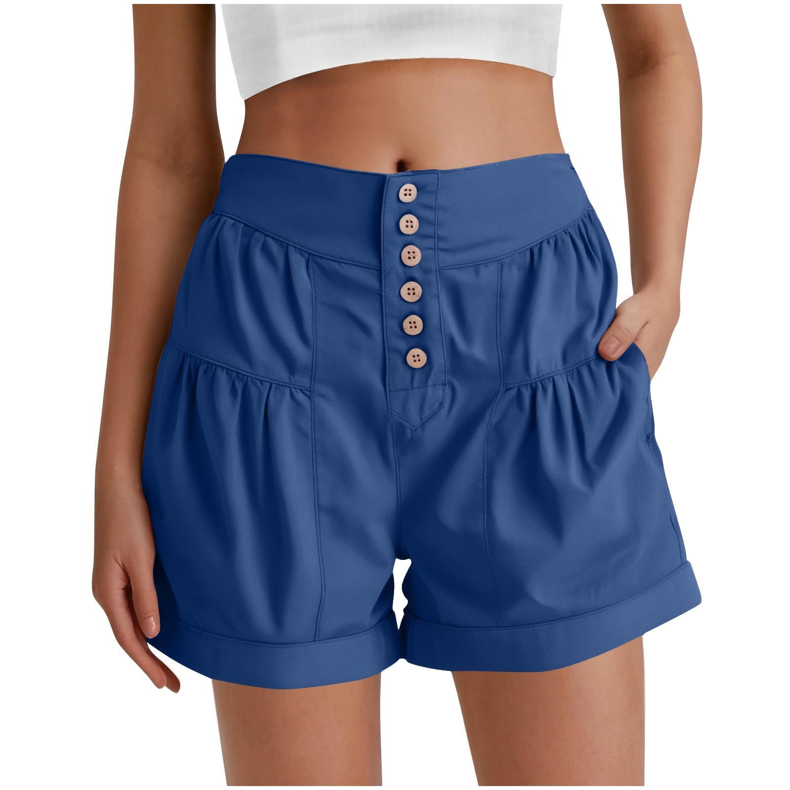 Youyipin Womens Shorts 2025 Casual Summer High Waisted Wide Leg Buttons ...