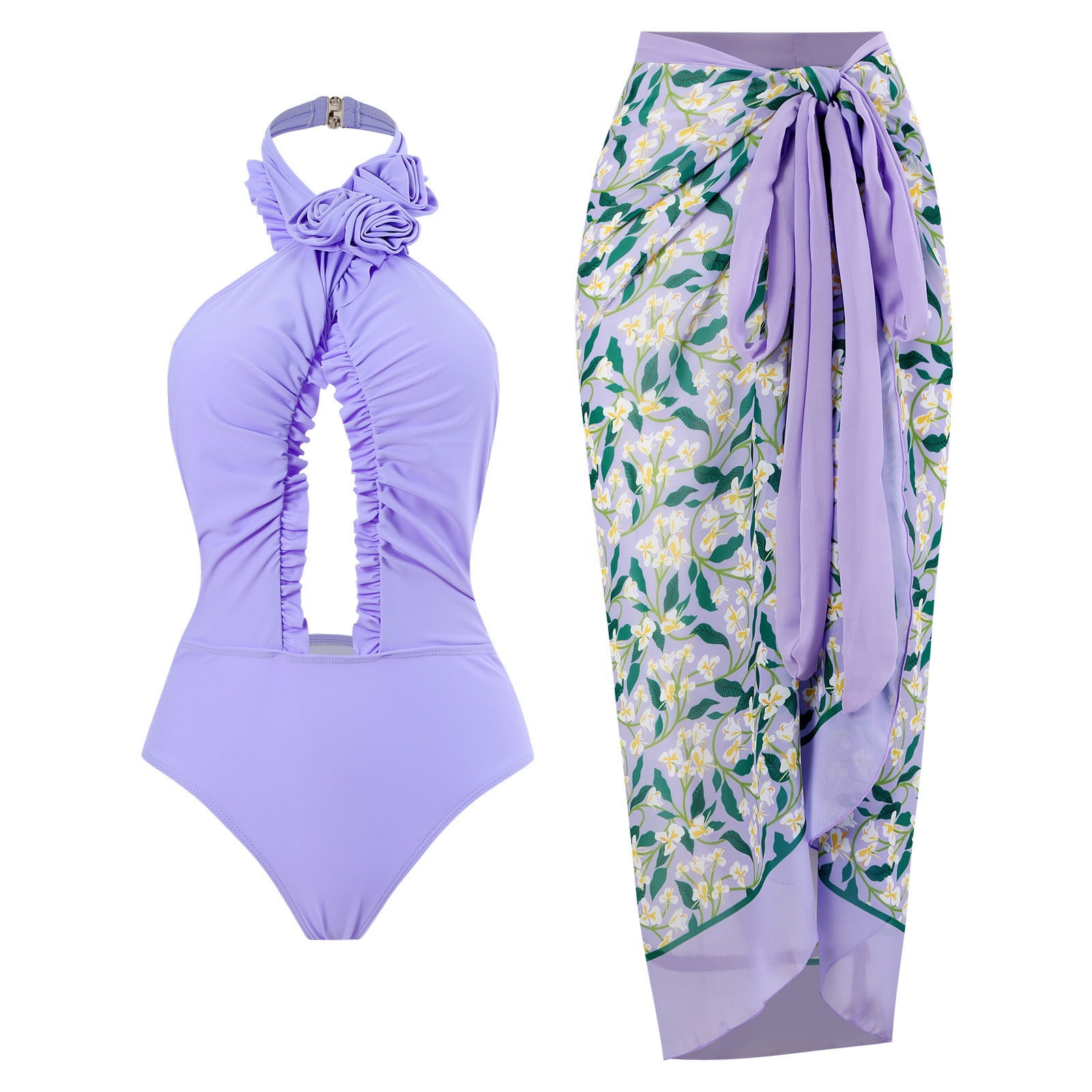 Youyipin Womens Swimsuits With Cover Up Sarong Wrap Floral Print ...