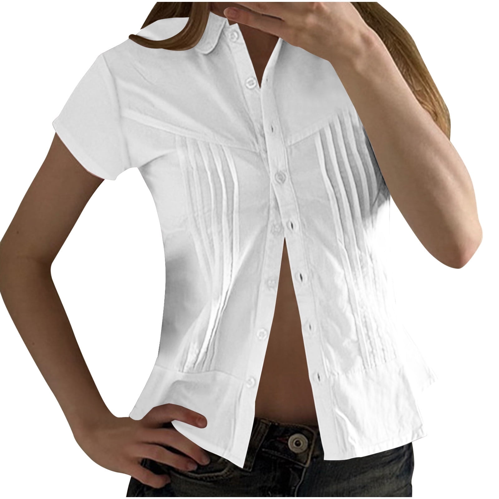 Youyipin Womens Tops 90S Button Down Y2K Crop Top Vintage 2000S Short ...