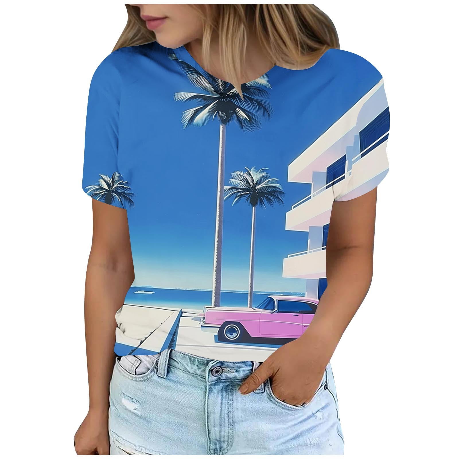 Youyipin Womens Tops Womens Hawaiian Shirt Sunset Palm Tree Shirt ...