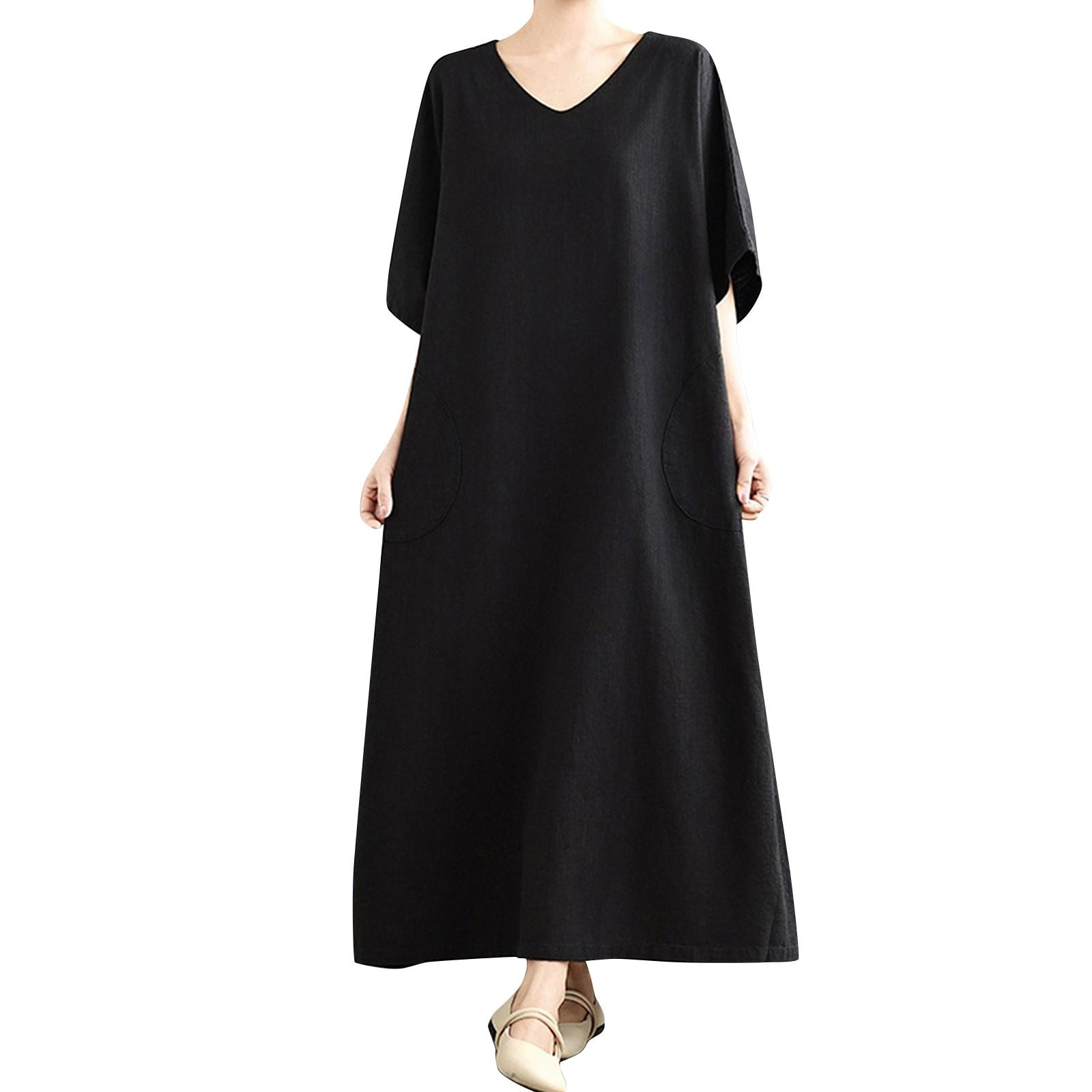Youyipin womens Maxi Dress Solid Plus Size Loose Cotton prom dress ...