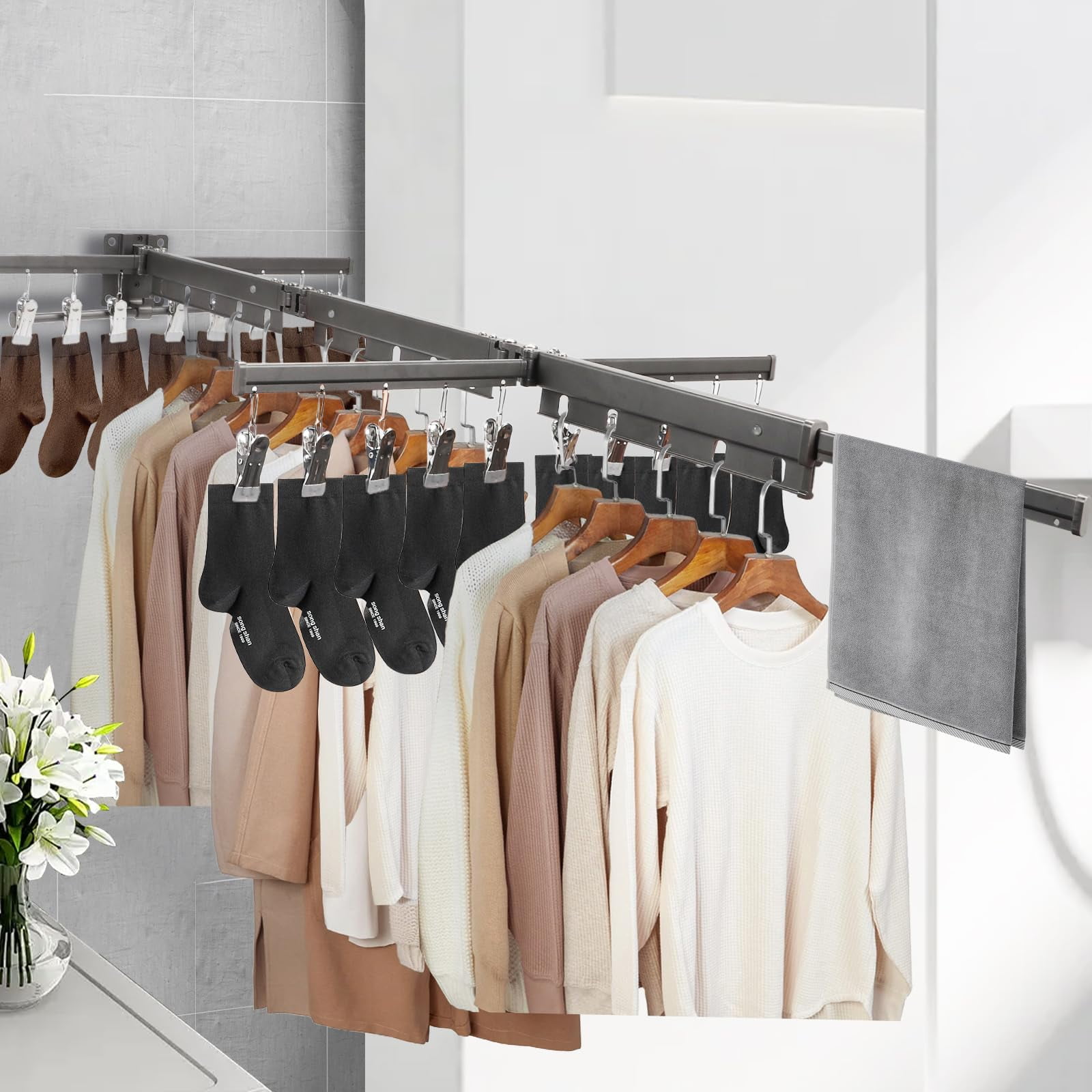 Yowmina Clothes Drying Rack for Laundry,Wall Mounted Clothes Hanger ...