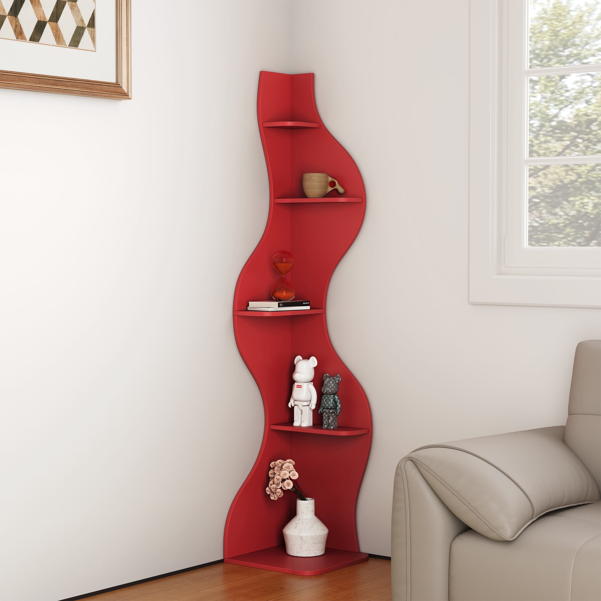 Yowos Corner Bookshelf, 5 Tier Modern Wall Shelf Bookcase Small Storage ...