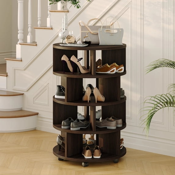 Yowos Vintage Round Rotating Shoe Rack Tower on Wheels, Space-Saving ...