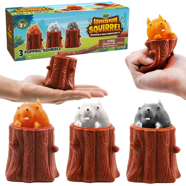 Yoya Toys Squeeze pops Squirrel in Log Squeeze Toy - Squirrel Fidget ...