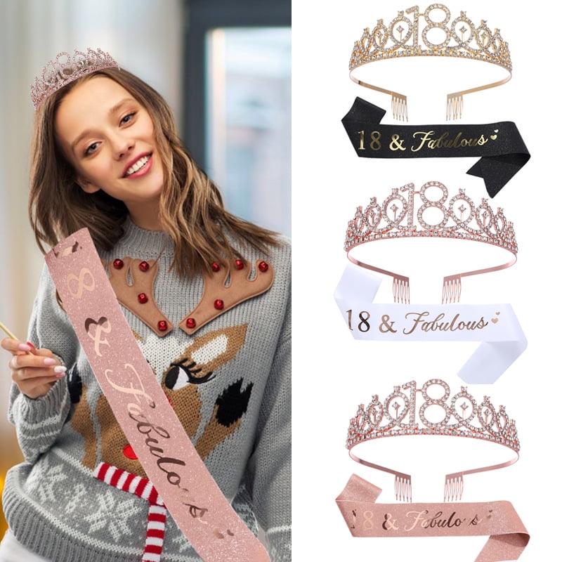 Yoyauz 18th Birthday Crown & Belt Glitter Satin Belt & Crystal ...