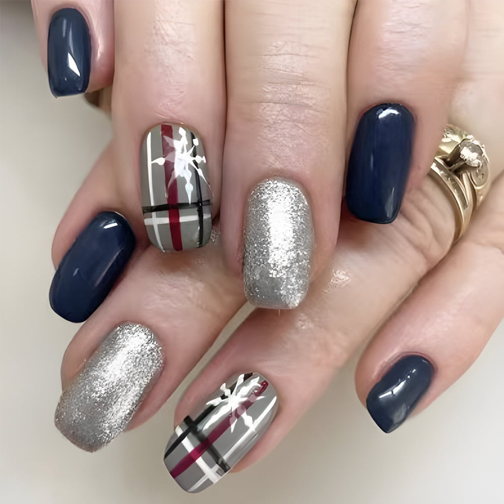Christmas Nails Blue And Silver