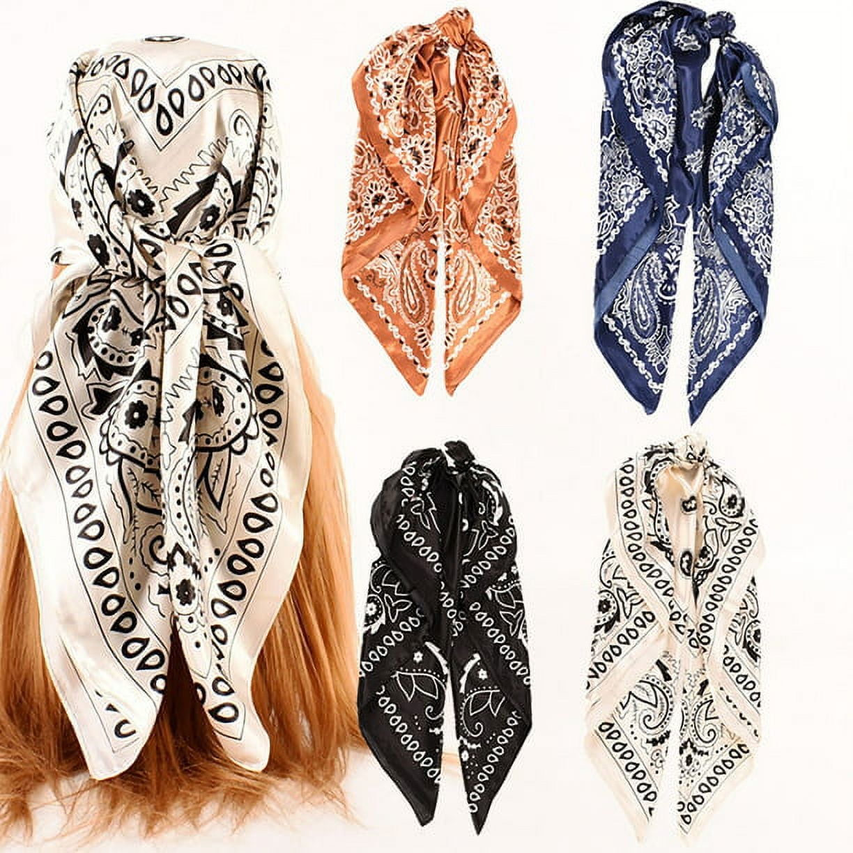 Yoyauz 35" Large Square Satin Head Scarf - Silk Hair Scarf Square Hair ...