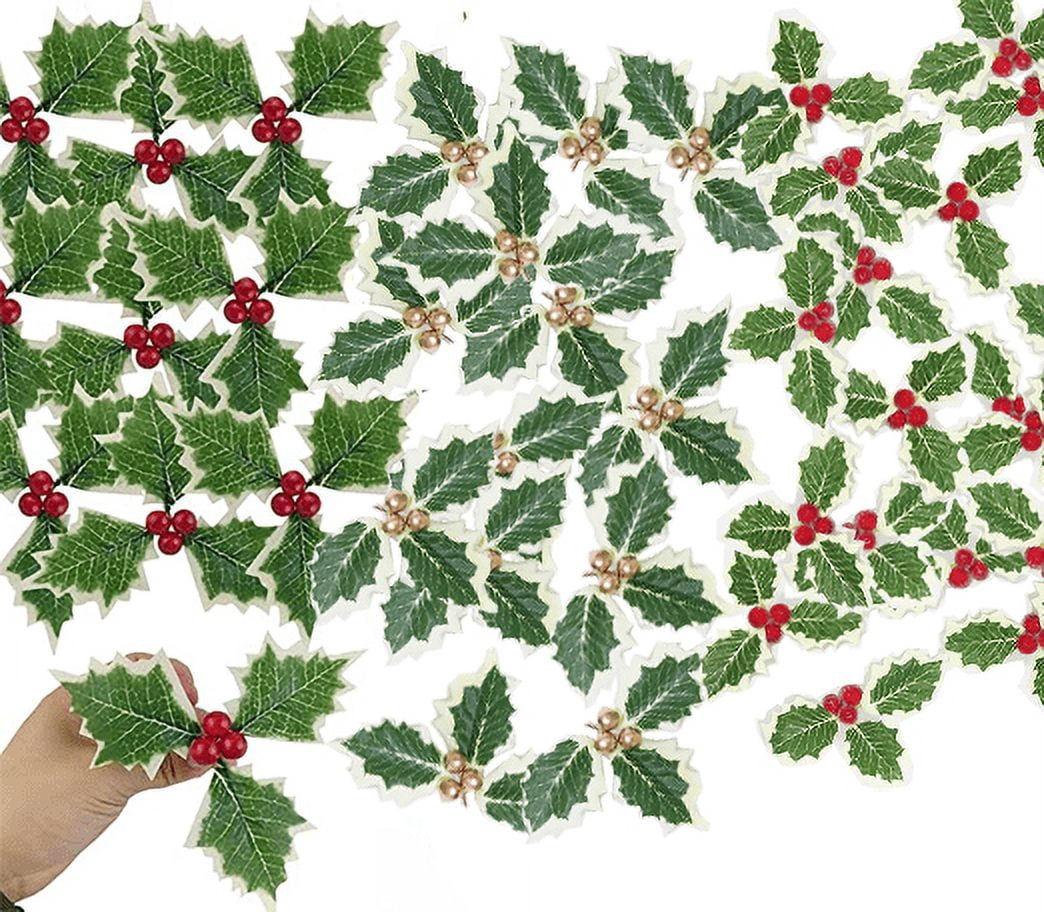 Yoyauz Artificial Holly Berry, Green Leaf Golden Silver Red Holly Berry ...