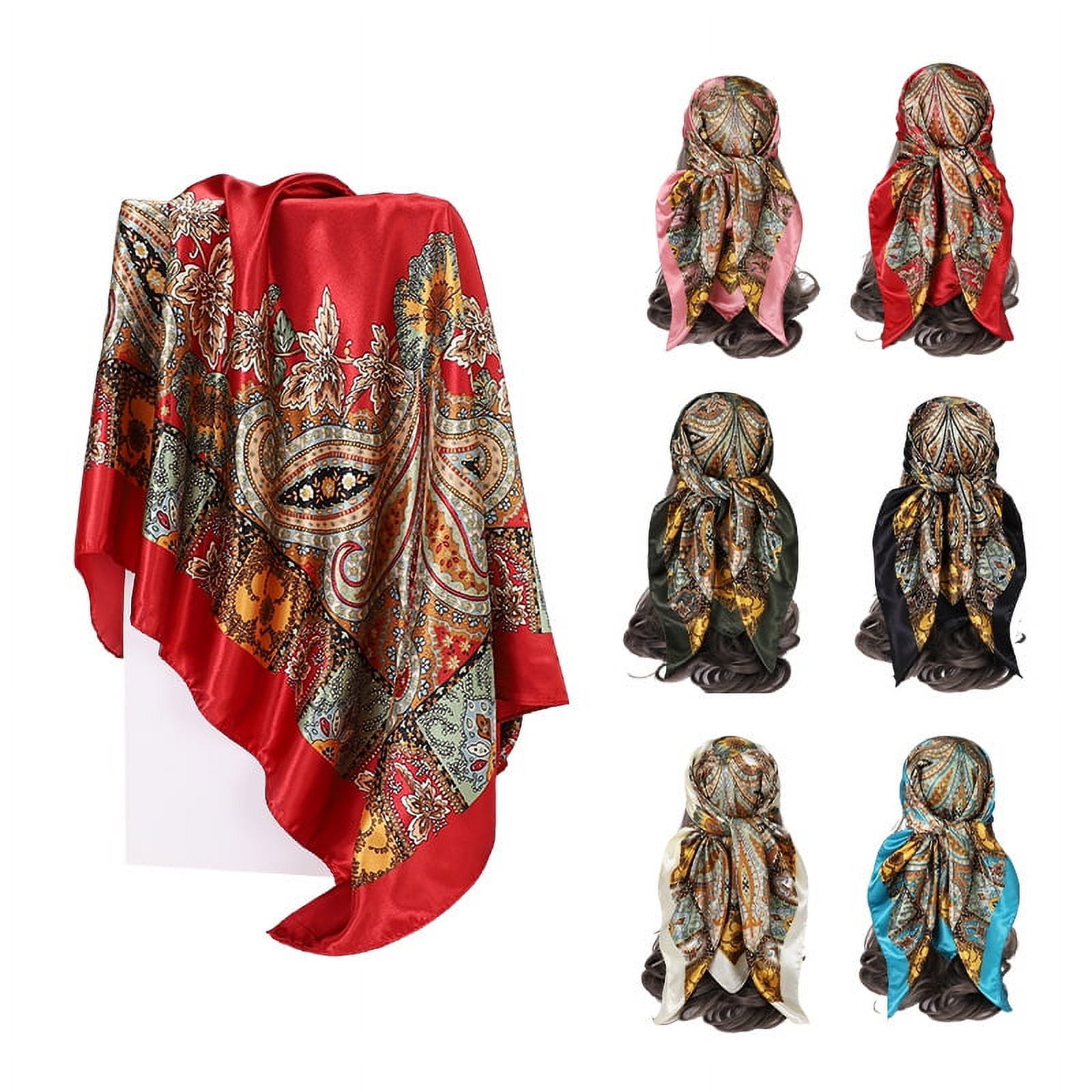 Yoyauz Big Cashew Flower Print Head Scarves Hair Scarf Silk Hair Cashew ...