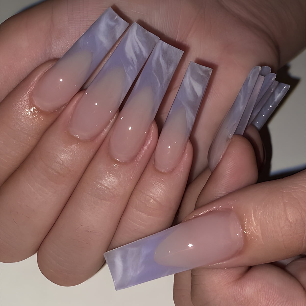 Yoyauz Coffin Pressed Nails Fake French Nails Full Coverage Acrylic ...