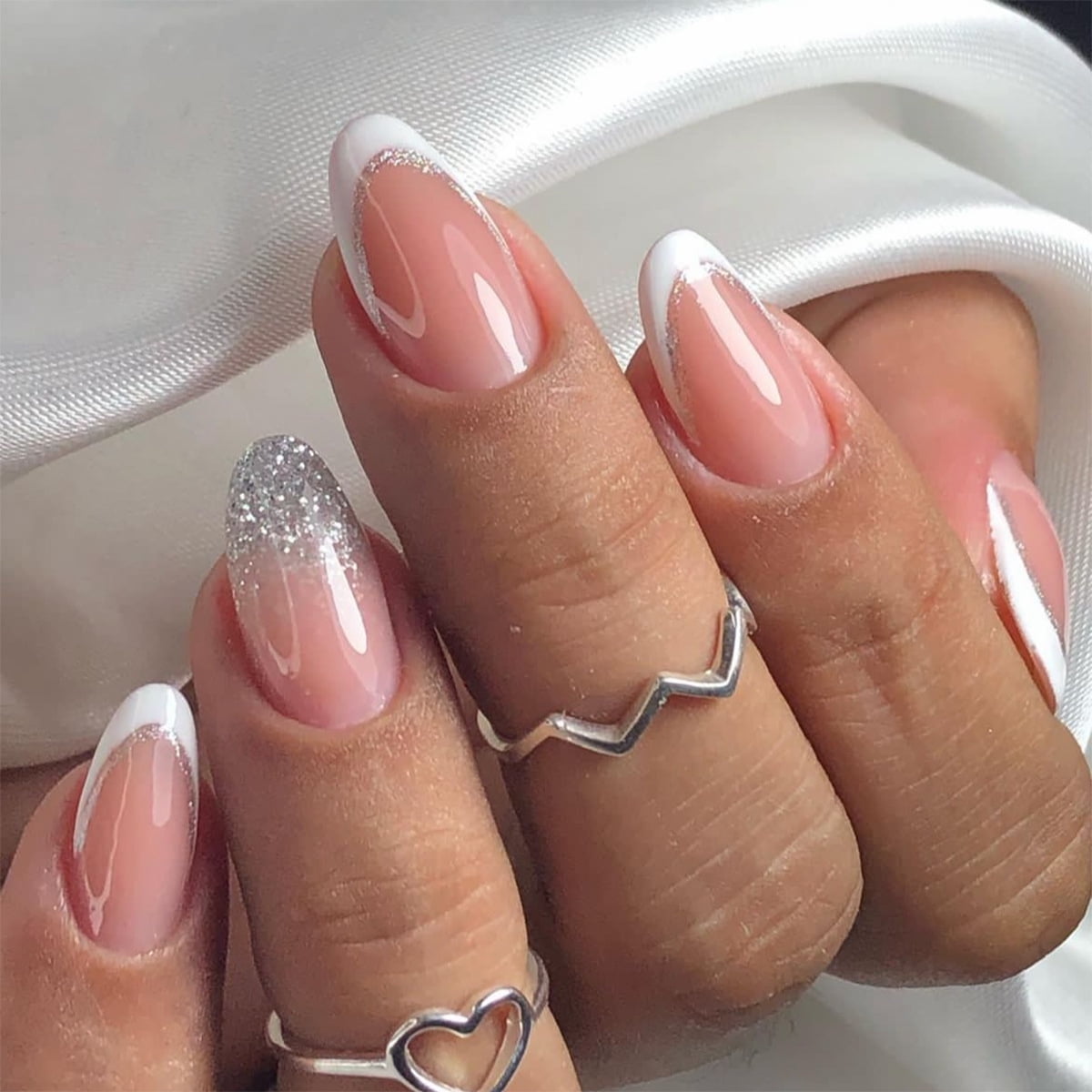 Yoyauz Coffin Pressed Nails Fake French Nails Full Coverage Acrylic ...