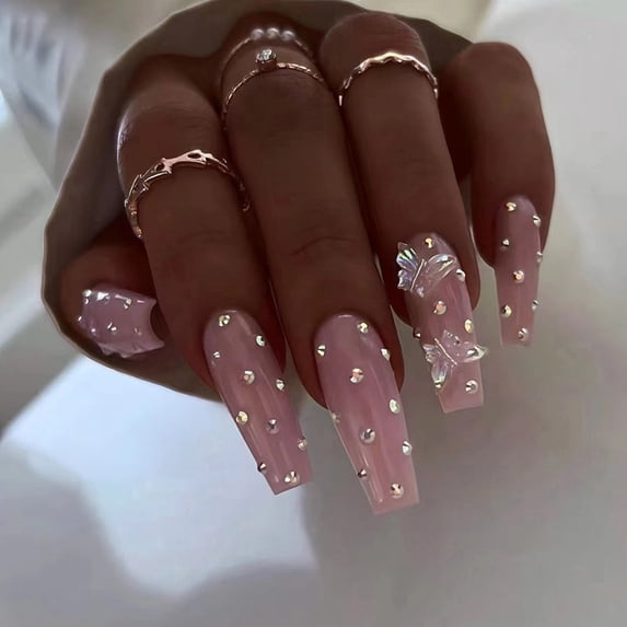 Yoyauz Coffin Pressed Nails Fake French Nails Full Coverage Acrylic ...