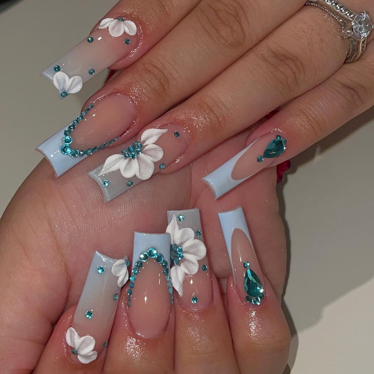Yoyauz Coffin Pressed Nails Fake French Nails Full Coverage Acrylic ...
