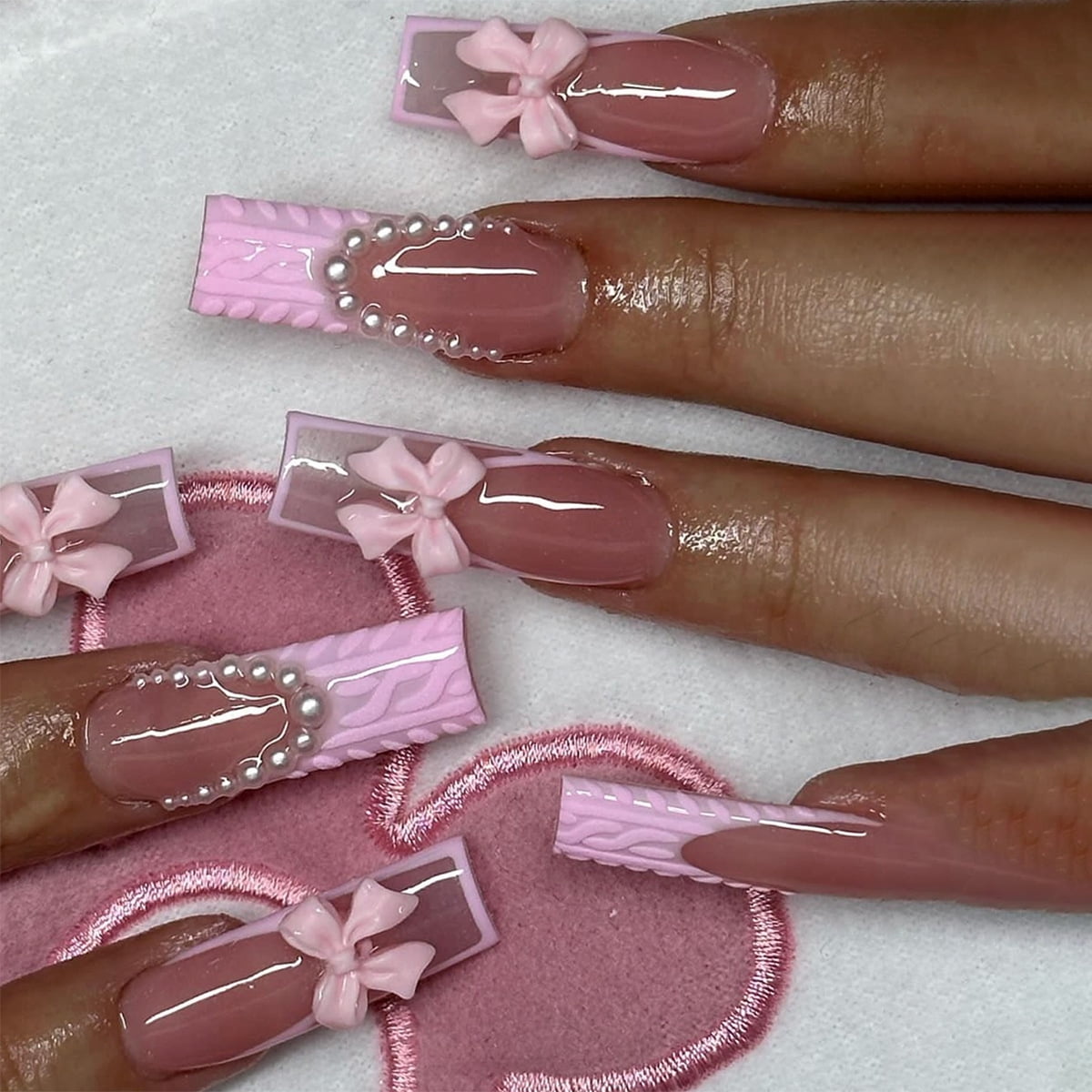 Yoyauz Coffin Pressed Nails Fake French Nails Full Coverage Acrylic ...