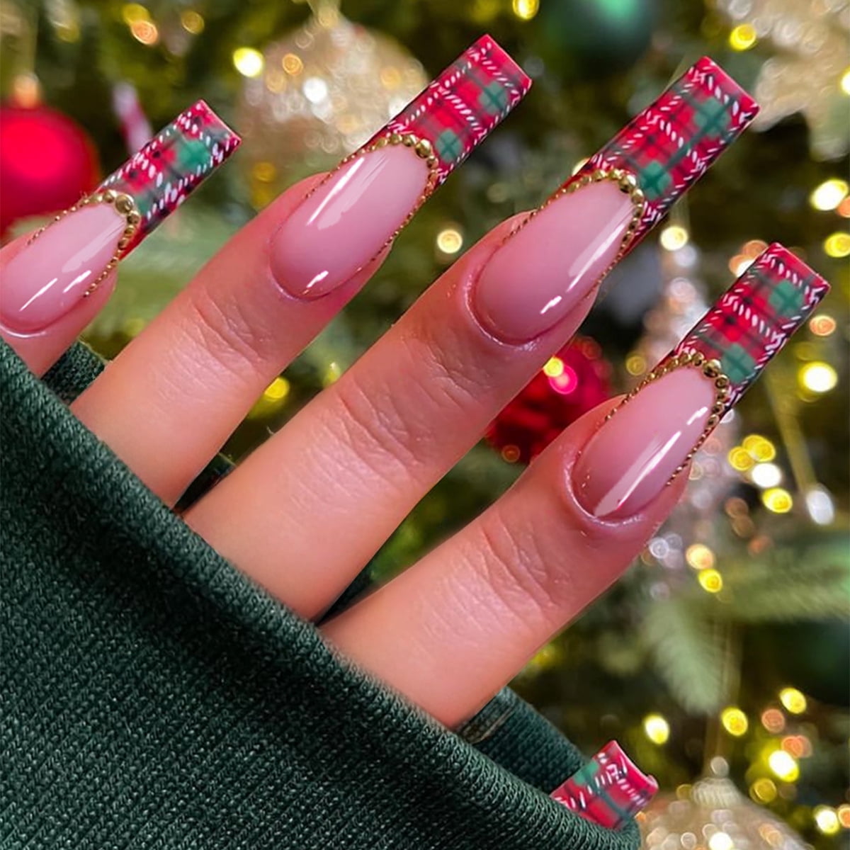 Yoyauz Coffin Pressed Nails Fake French Nails Full Coverage Acrylic ...