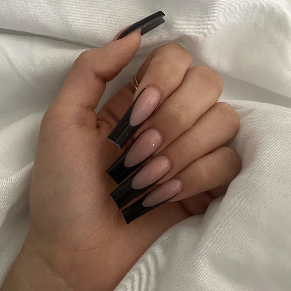 Yoyauz Coffin Pressed Nails Fake French Nails Full Coverage Acrylic ...