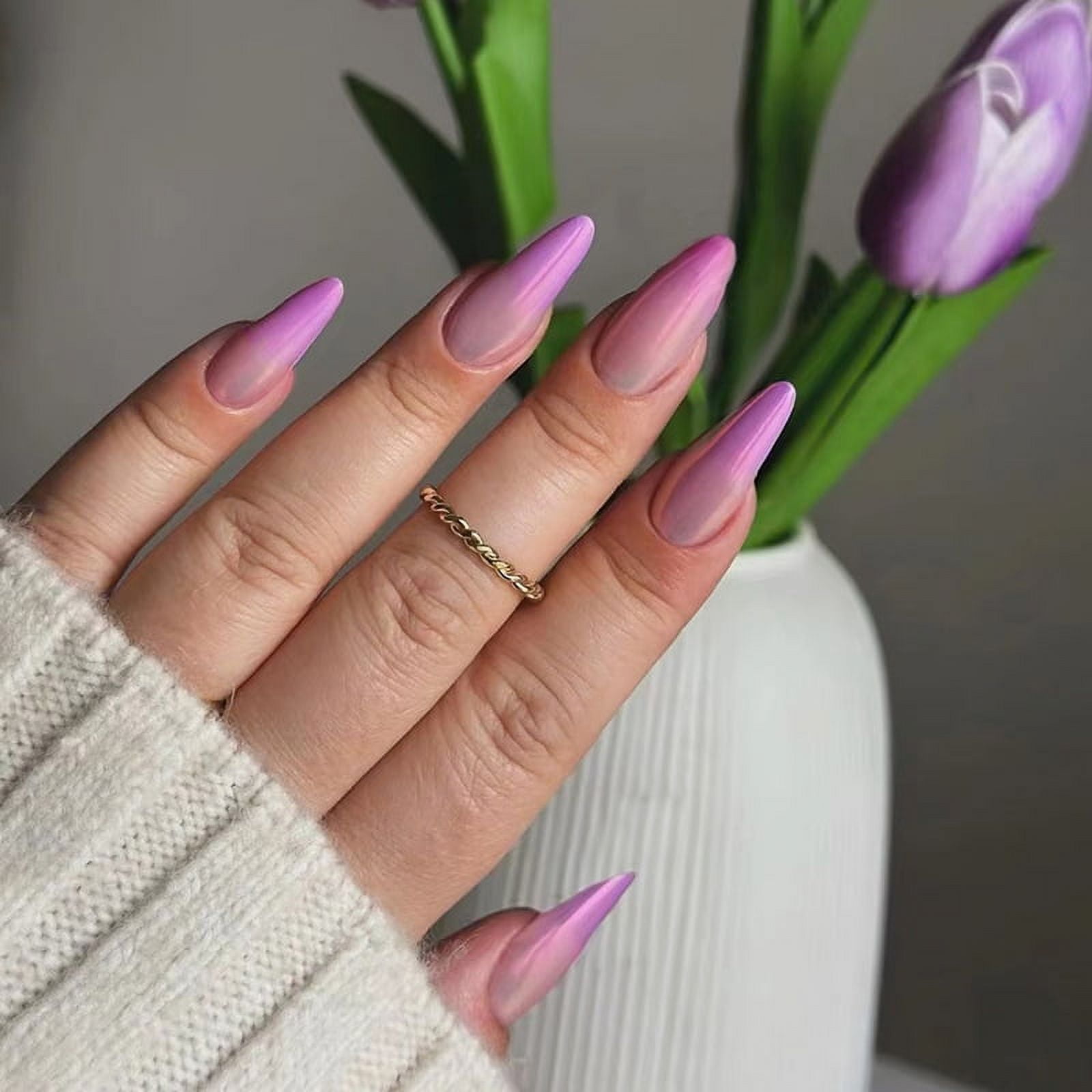 Yoyauz Coffin Pressed Nails Fake French Nails Full Coverage Acrylic ...