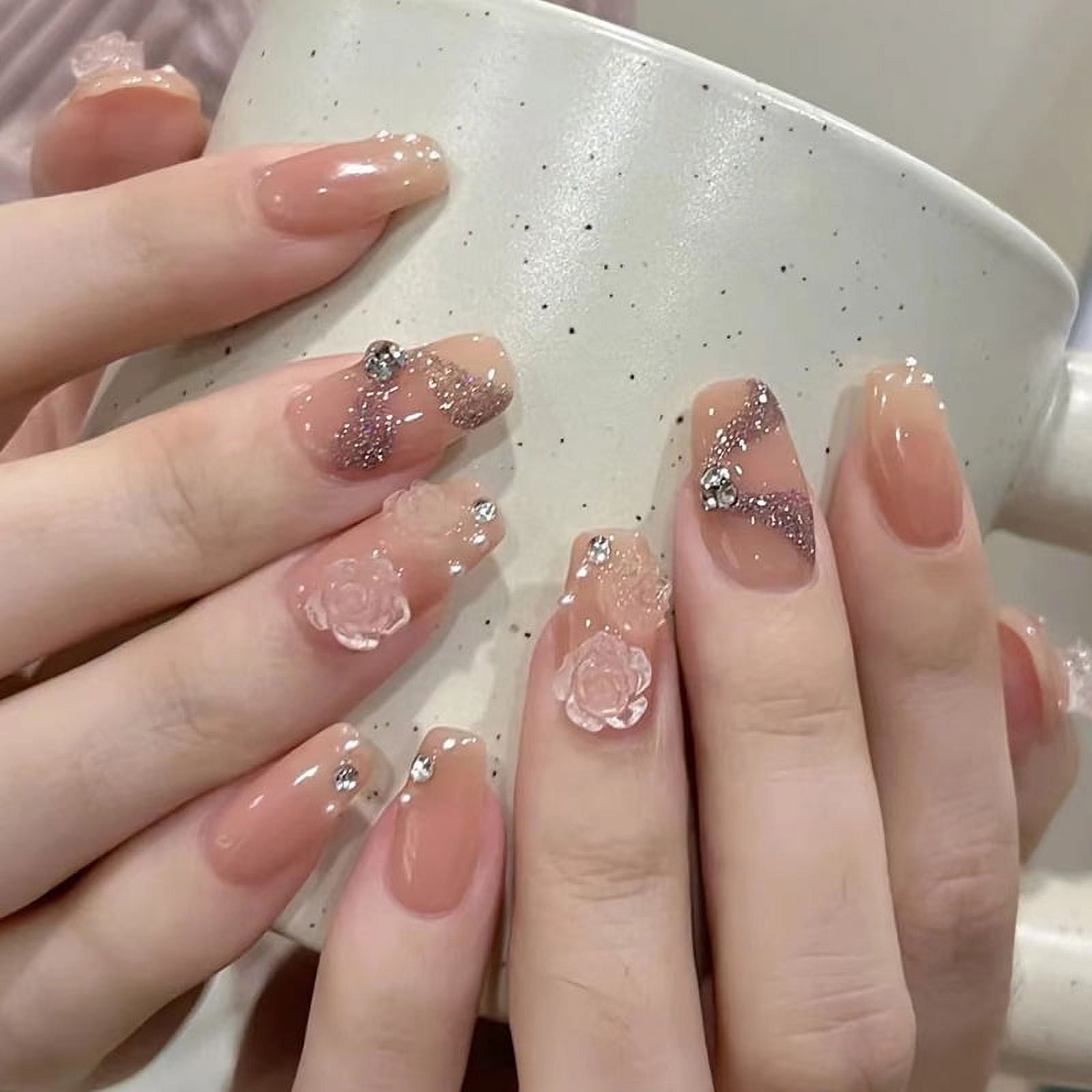 Yoyauz Coffin Pressed Nails Fake French Nails Full Coverage Acrylic ...