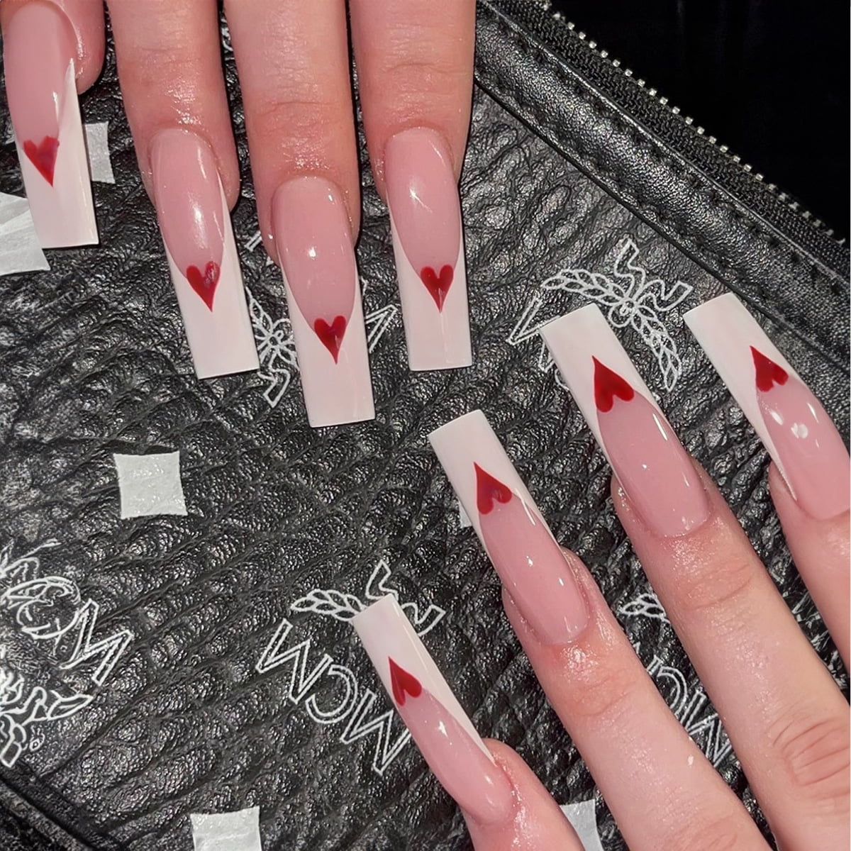 Yoyauz Coffin Pressed Nails Fake French Nails Full Coverage Acrylic ...
