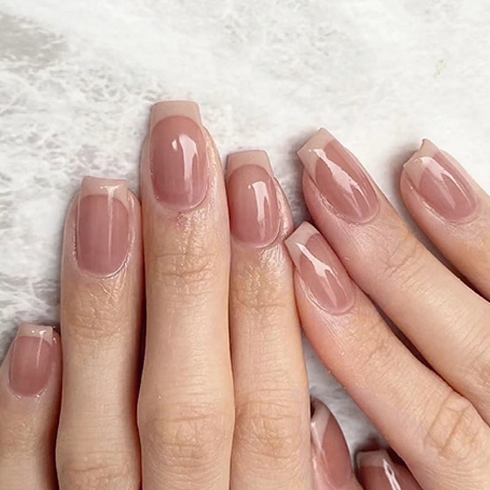 Yoyauz Coffin Pressed Nails Long Fake French Nails Full Coverage ...