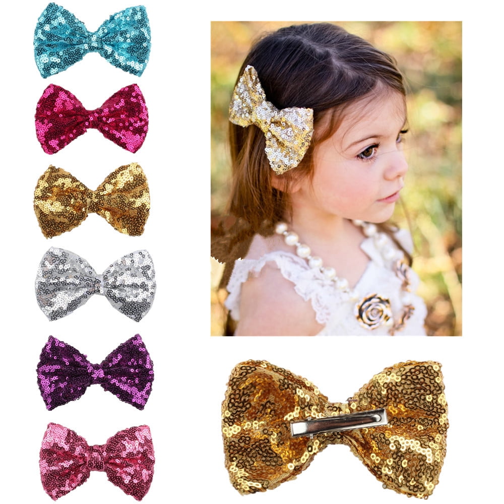 Yoyauz Glitter Bow Hair Clip - Shiny glitter sequined bow hair clip for girls, teens and ladies ...