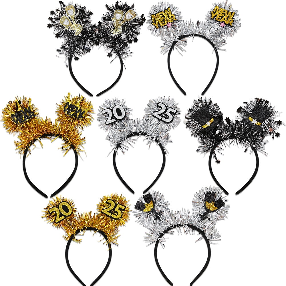 Yoyauz Happy New Year Headband 2025 Women, Black And Gold Glitter ...