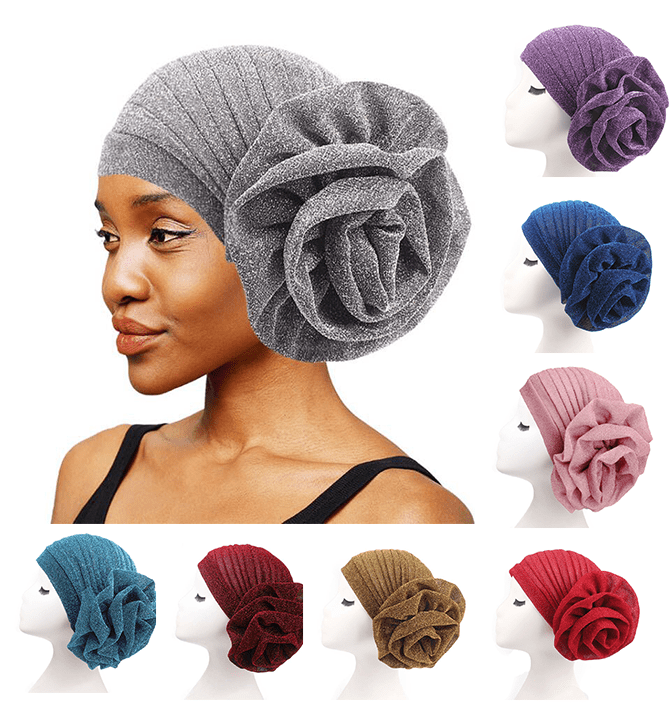 Yoyauz Headscarf Hat Shiny Silk Big Flower Hood Stretch Beanie Hat Hood ...