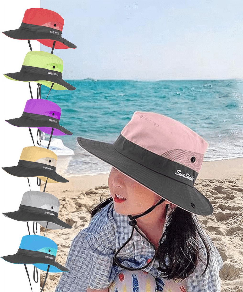 Yoyauz Kids Girls Ponytail Summer Sun Hat Wide Brim UV Protection ...