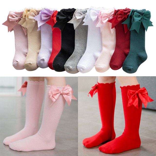 Yoyauz Knee High Enough Socks For Girls Bow Stockings For Babies And Toddlers Cotton Ruffles ...