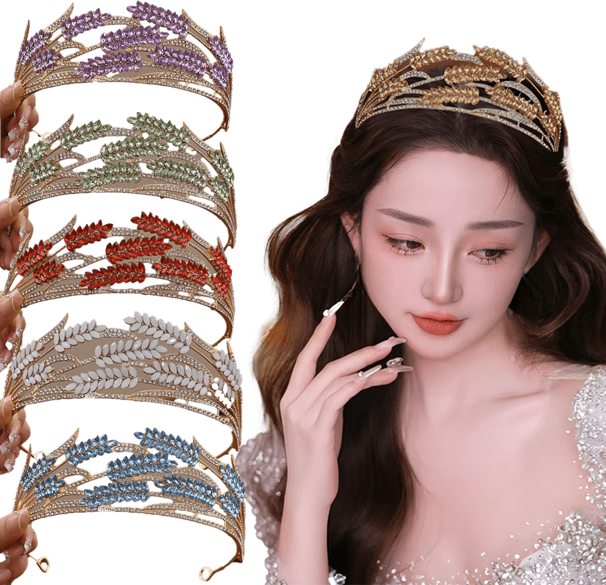 Yoyauz Lady Golden Crown Wheat Ears Crystal Princess Crown Crystal ...