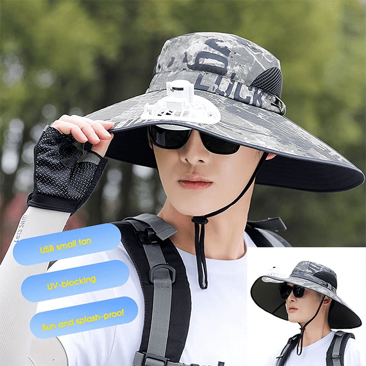 Yoyauz Sun Hat with Solar Fan, Mens Summer UV Protection Wide Brim ...