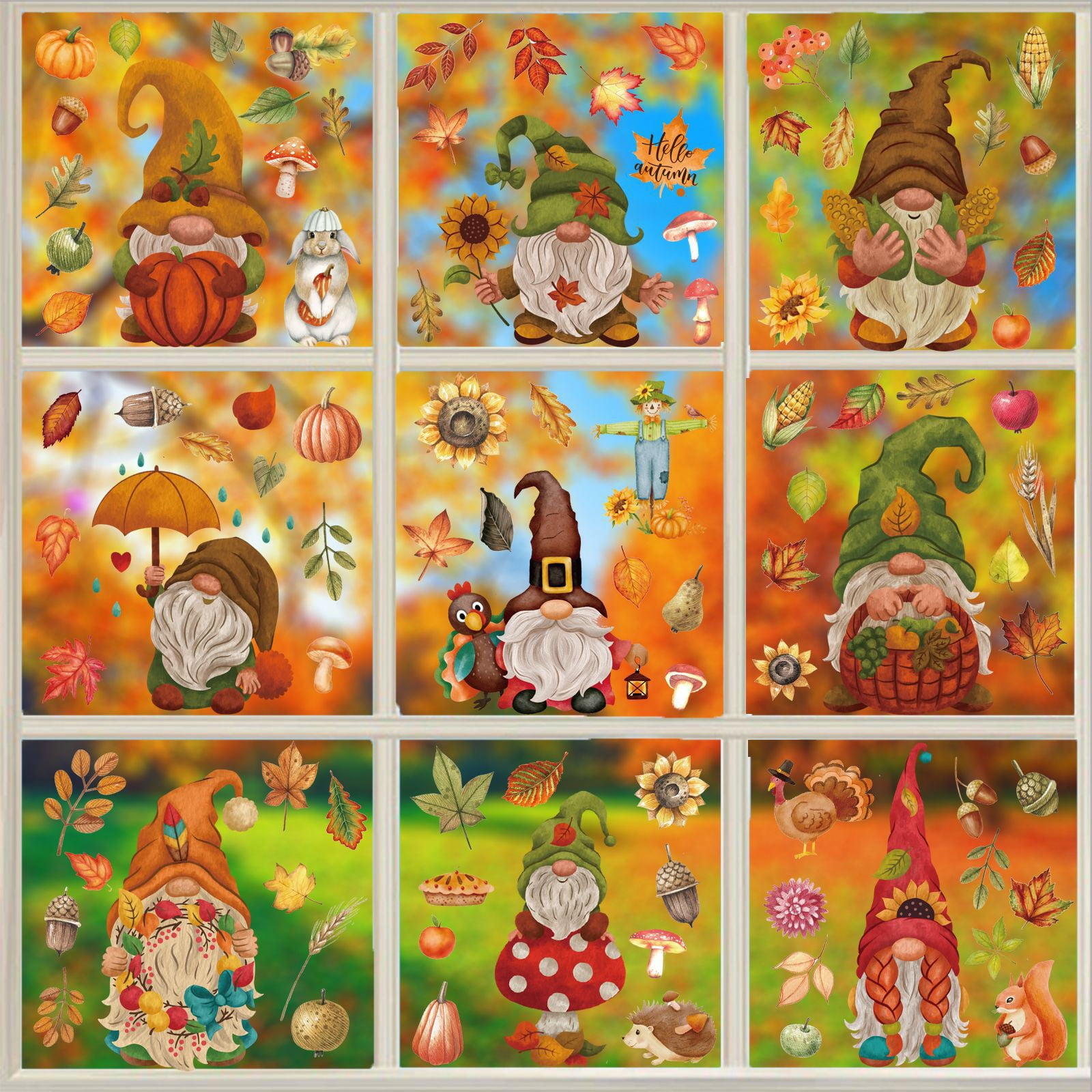 Yoyauz Thanksgiving Turkey Pumpkin Window Adsorption Film Autumn Window ...