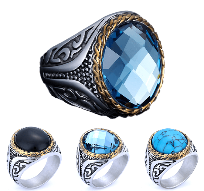 Yoyauz Vintage Gemstone Rings Men's Rings Stainless Steel Logo Cyclist ...