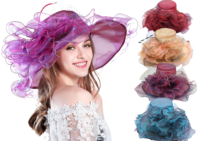 Yoyauz Women Sun Hat with Mesh Flower Decoration Wide Brim Hat Occasion ...