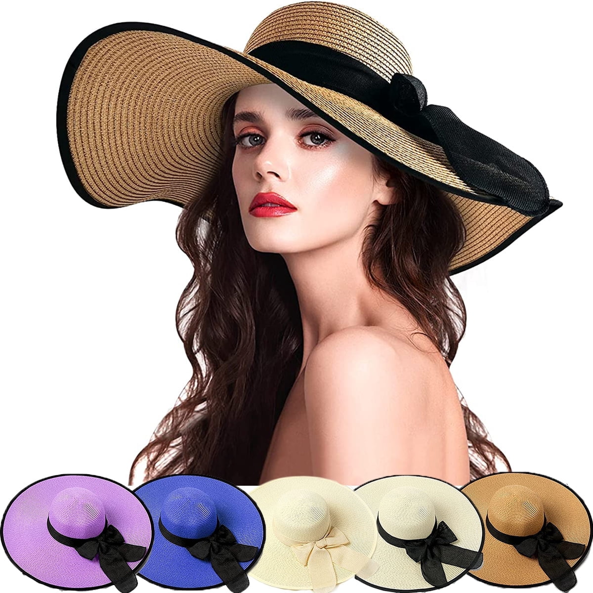 Yoyauz Women Wide Brim Straw Beach Hats UV Protection Ladies Straw Hats ...