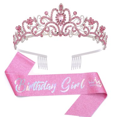 MEANT2TOBE Pink Glitter Sash and Rhinestone Tiara Set - Premium Metal ...