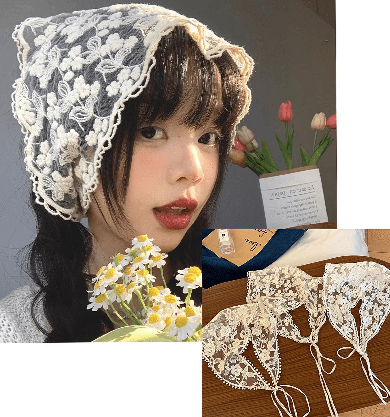Yoyauz Women's Lace Headscarf Vintage Bandana Headband Tassel White ...