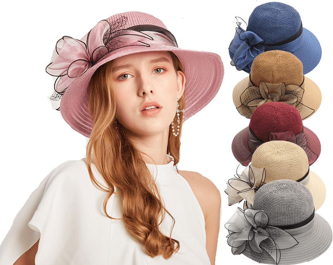 Yoyauz Women's Organza Derby Church Wedding Tiara Clock Bucket Hat ...