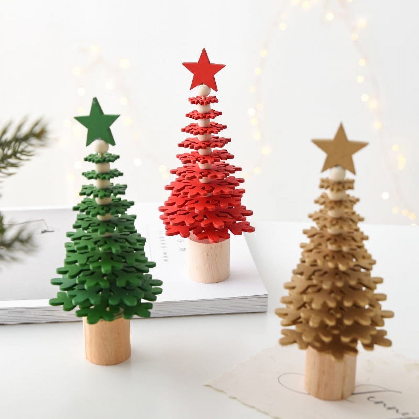 Yoyauz Wooden Christmas Trees Tabletop Decoration Rustic Wood Christmas ...