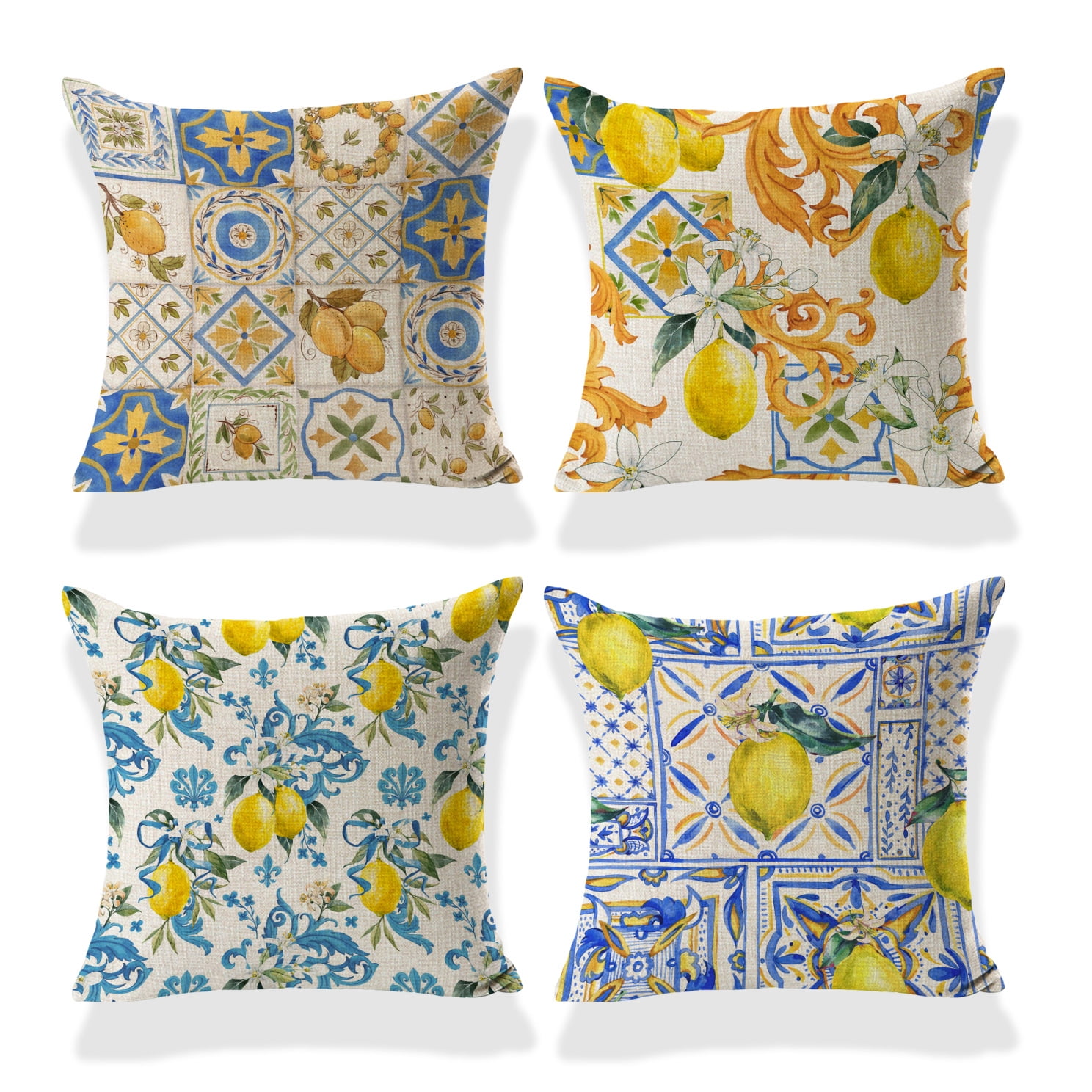 Yoyauz Yellow Lemon Pillow Covers 18×18 Inch Summer Fruit Leaves Lemon ...